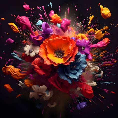 Explosion Of Differet Flowers And Colours Ai Generated Stock