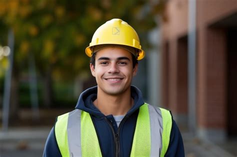Premium Ai Image Engineer Short Hair Wearing A Hard Hat And Safety Vest