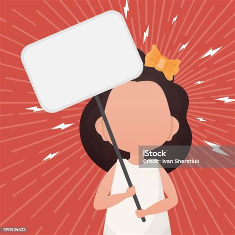 빈 플래카드를 가진 어린 소녀 만화 스타일의 디자인 벡터 건설 산업에 대한 스톡 벡터 아트 및 기타 이미지 건설 산업 공란 광고 Istock