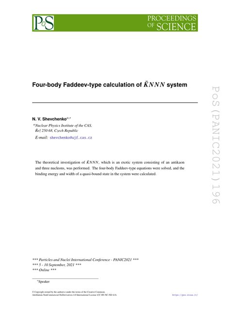 Pdf Four Body Faddeev Type Calculation Of The Bar K Nnn System