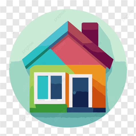녹색 지붕이 있는 밝은 색깔의 집 아이콘 벡터 흰색 배경에 평평한 집의 단순한 다채로운 아이콘 그림자 없음 작은 프레임 중앙 Png 일러스트 및 벡터 에 대한 무료