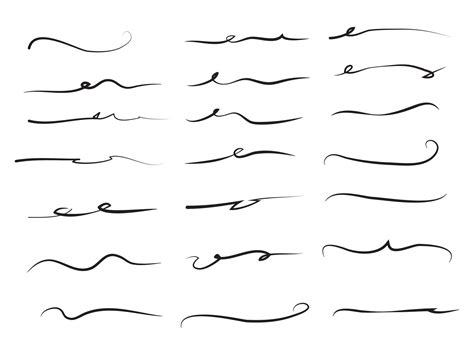 Hand Drawn Set Of Underline Curly Swishes Swashes Swoops Swirl