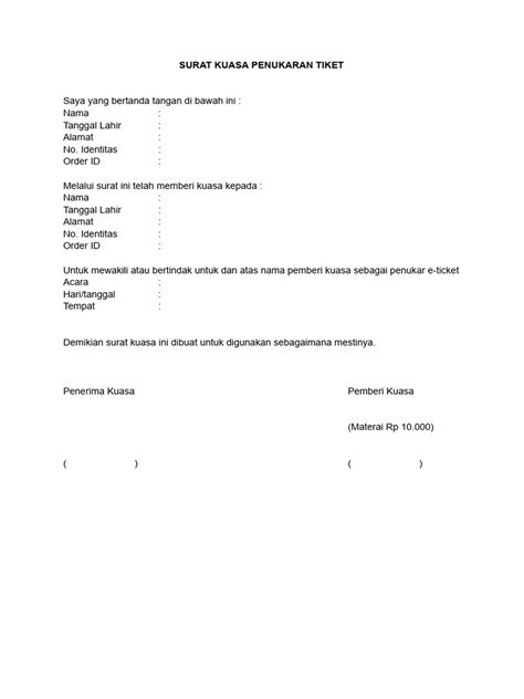 Surat Kuasa Penukaran Tiket Pdf Surat Kuasa Penukaran Tiket Pdf