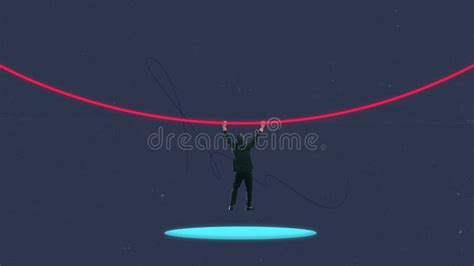 Contemporary Art Collage With Office Worker Levitating And Trying Do Not Fall To Abyss Over Dark