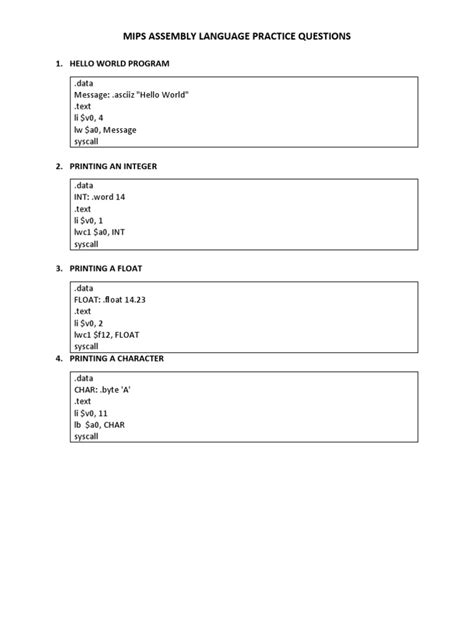 mips practice questions pdf integer computer science computer