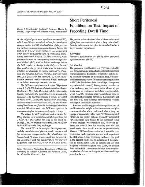 Pdf Short Peritoneal Equilibration Test Impact Of Preceding Dwell Time