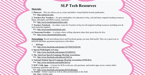 Lets Talk Speech And Language Slp Resources Handout