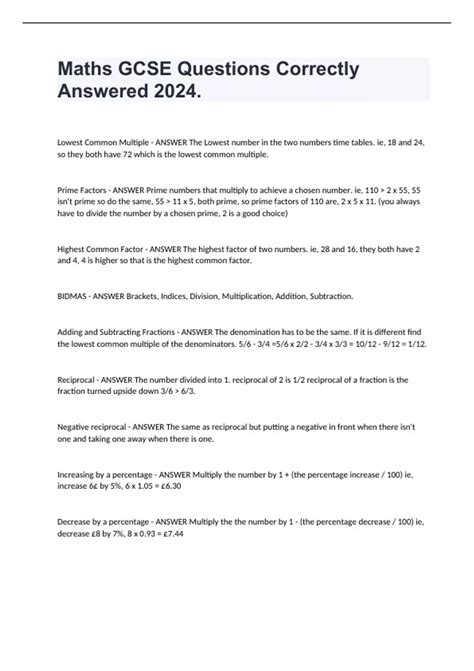 Maths Gcse Questions Correctly Answered 2024 Updated Math Stuvia Us