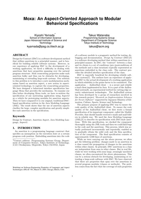 pdf an aspect oriented approach to modular behavioral specification