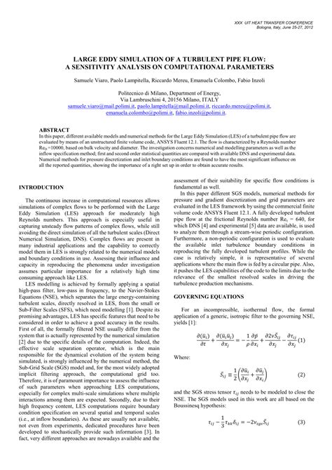 pdf large eddy simulation of a turbulent pipe flow a sensitivity