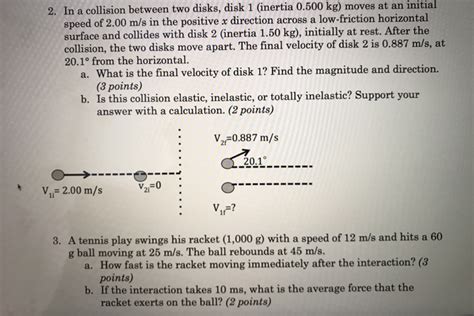 solved 2 in a collision between two disks disk 1 inertia