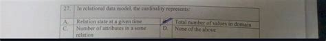 Solved Table 27in Relational Data Model The Cardinality