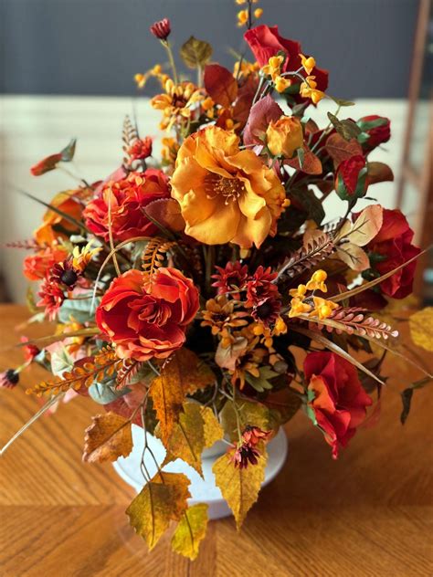 Fall Dining Table Centerpiece Rustic Farmhouse Floral Arrangement
