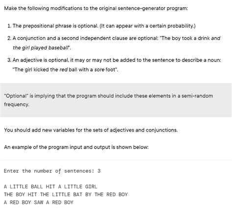 Make The Following Modifications To The Original Sentence Generator
