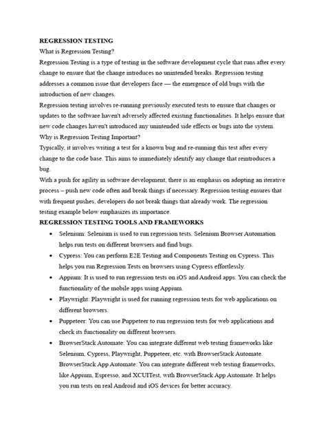 Regression Testing Pdf Software Testing Selenium Software
