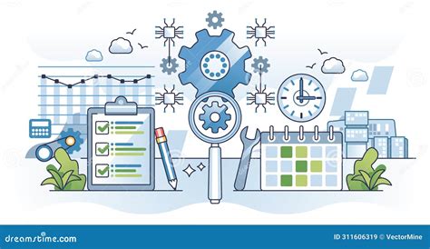 Predictive Maintenance For Iot Technological Monitoring Outline Concept Cartoon Vector