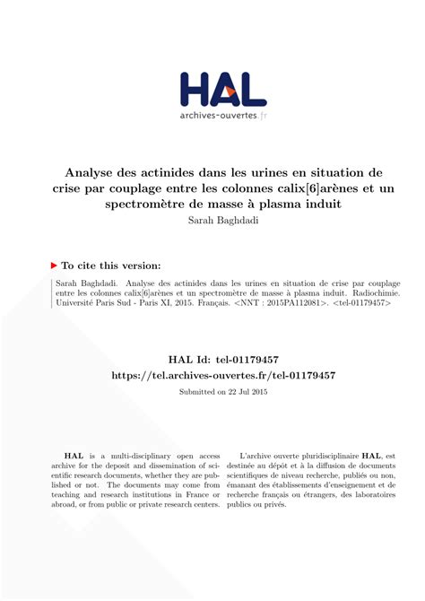 Pdf Actinides Analysis In Emergency Situation By On Line Coupling Between A Calix[6]arene