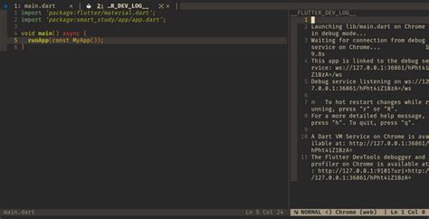 split flutter dev log buffer to it window or hide it from buffer