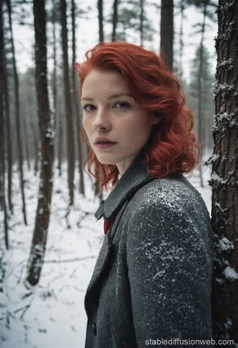 Snowy Forest With Redhead Stable Diffusion Online