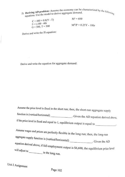Solved 5 Deriving Ad Problem Assume The Economy Can Be