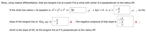 solved show using implicit differentiation that any
