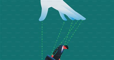 바이너리 코드 라인으로 사람을 조종하는 거대한 손 인터넷 보안 감시 해커 공격 개념 벡터 Illustraion 사진 Unsplash의 사기 이미지