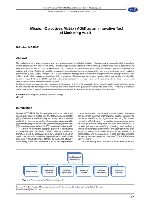 PDF Mission Objectives Matrix MOM As An Innovative Tool Of Marketing Audit Mission