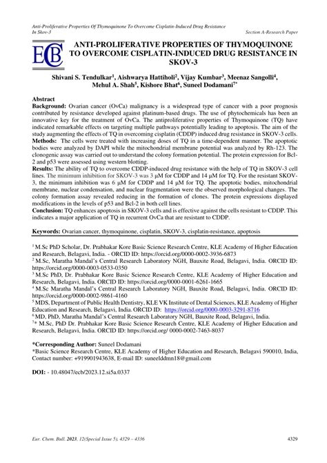 Pdf Anti Proliferative Properties Of Thymoquinone To Overcome Cisplatin Induced Drug