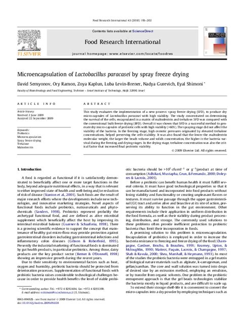 Pdf Microencapsulation Of Lactobacillus Paracasei By Spray Freeze Drying