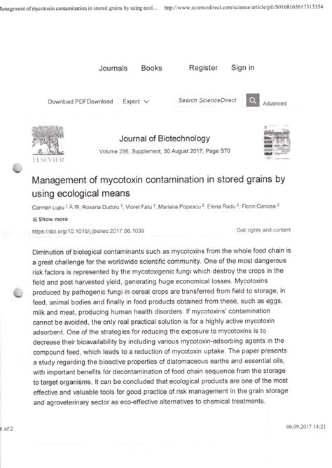 Pdf Management Of Mycotoxin Contamination In Stored Grains By Using Ecological Means
