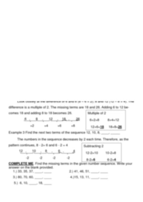 solution 4th grade math determining the missing terms in a sequence of