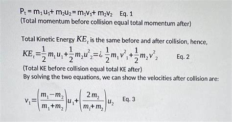 pt m1u1 m2u2 m1v1 m2v2 eq 1 total momentum before