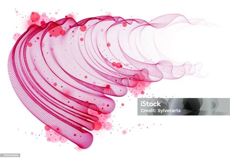 흐르는 입자의 물결 추상 벡터 배경 부드러운 곡선 모양 점 바람에 투명 명주 그물 직물 3d 모양 의 점 혼합 메쉬 편안한