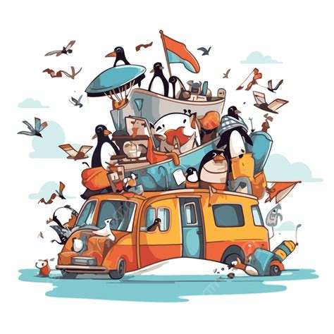 遷徙剪貼畫企鵝在一輛旅行車卡通上 向量 移民 剪貼畫 卡通片向量圖案素材免費下載，png，eps和ai素材下載 Pngtree