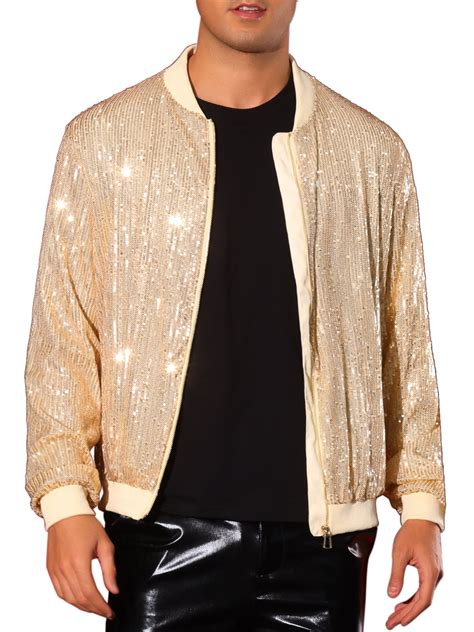 Inspire Chic Sequin Varsity Jacket For Mens 70s Disco Zipper Party