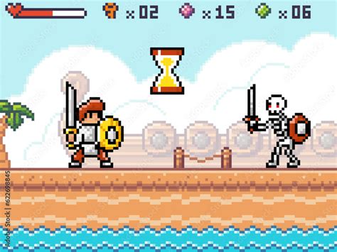 Pixel Game Interface 80s Graphic Hero Or Personage Character Of