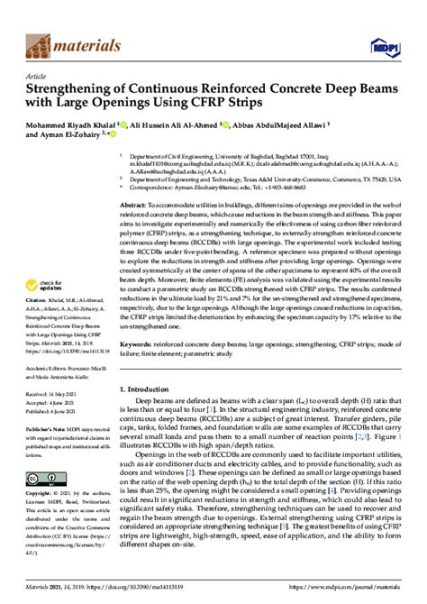 Pdf Strengthening Of Continuous Reinforced Concrete Deep Beams With Large Openings Using Cfrp