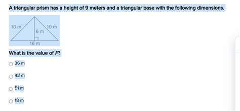 solved a triangular prism has a height of 9 meters and a triangular