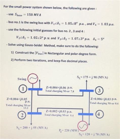 Solved For the small power system shown below, the following | Chegg.com