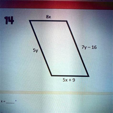 Solved Find The Value Of X And Y In Each Parallelogram Shown Below 8x 14 Zy 16 Sy 6 Xs