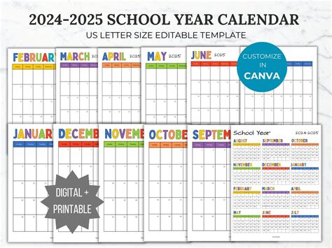 School Year Calendar Template Monthly Editable Calendars 2025 2026