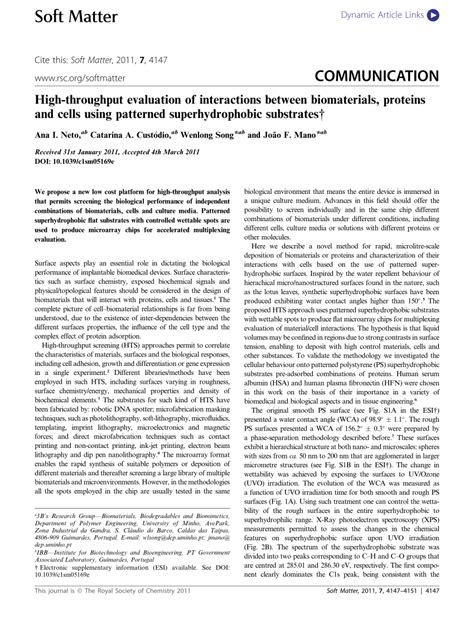 Pdf High Throughput Evaluation Of Interactions Between Biomaterials Proteins And Cells Using