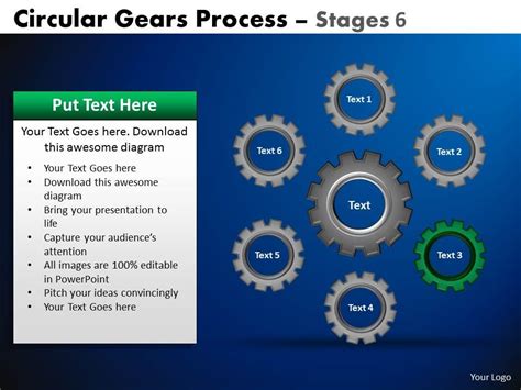 Circular Gears Flowchart Process PowerPoint Shapes PowerPoint Slide Deck Template