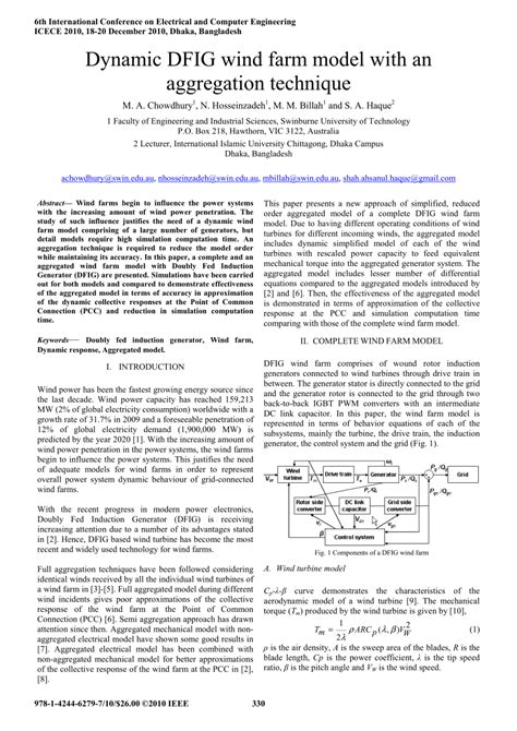 Pdf Dynamic Dfig Wind Farm Model With An Aggregation Technique