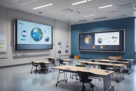 Premium Ai Image The Evolution Of Smartboards Interactive Displays In The Futuristic Classroom