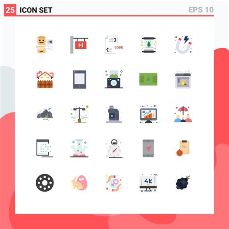 25 Universal Flat Color Signs Symbols Of Electricity Tree Coding Invitation Card Editable Vector