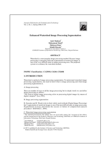 pdf enhanced watershed image processing segmentation