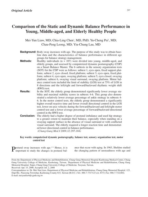 Pdf Comparison Of The Static And Dynamic Balance Performance In Young Middle Aged And