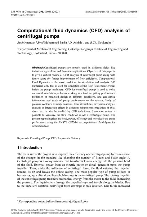 pdf computational fluid dynamics cfd analysis of centrifugal pumps