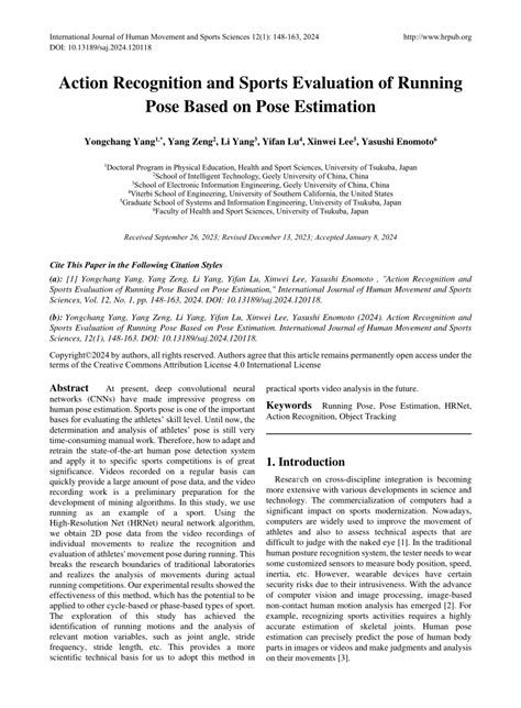 Pdf Action Recognition And Sports Evaluation Of Running Pose Based On